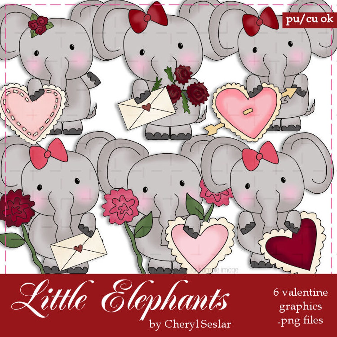 Little Elephants Valentine's Day Clip Art by Cheryl Seslar | Valentines ...