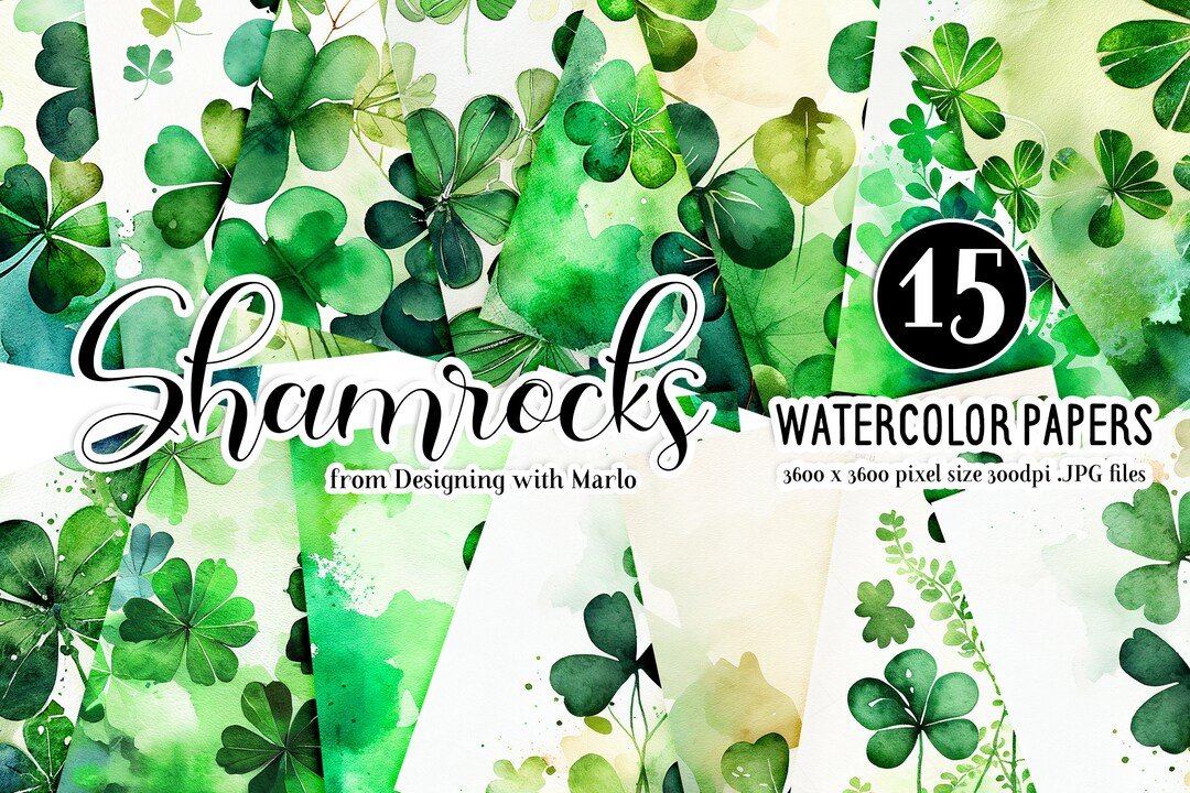St Patrick's Day Shamrocks Watercolor Scrapbook Papers, Shamrocks ...