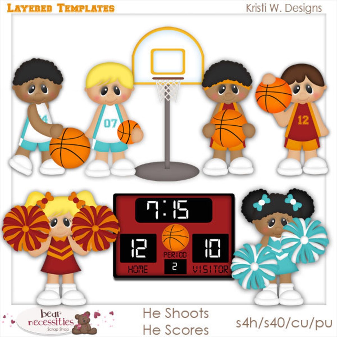 He Shoots He Scores Layered Templates | Basketball Template | Sports ...