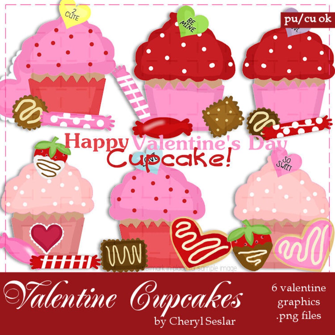 Valentine Cupcakes Clip Art by Cheryl Seslar Valentines Png Valentine's ...