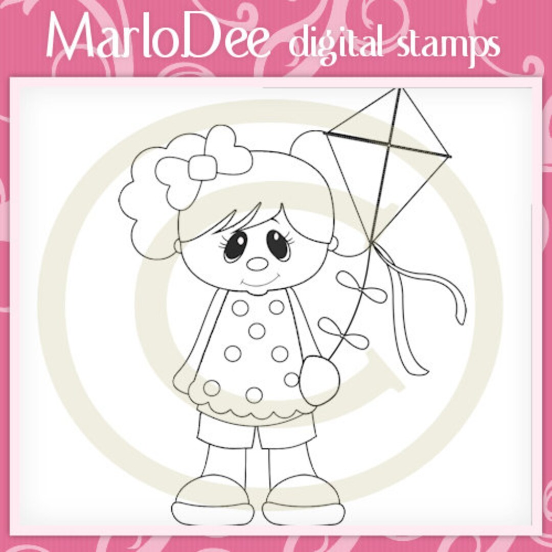 Day for Play Digital Stamp, Girl Digital Stamp, Whimsical Digital Stamp ...