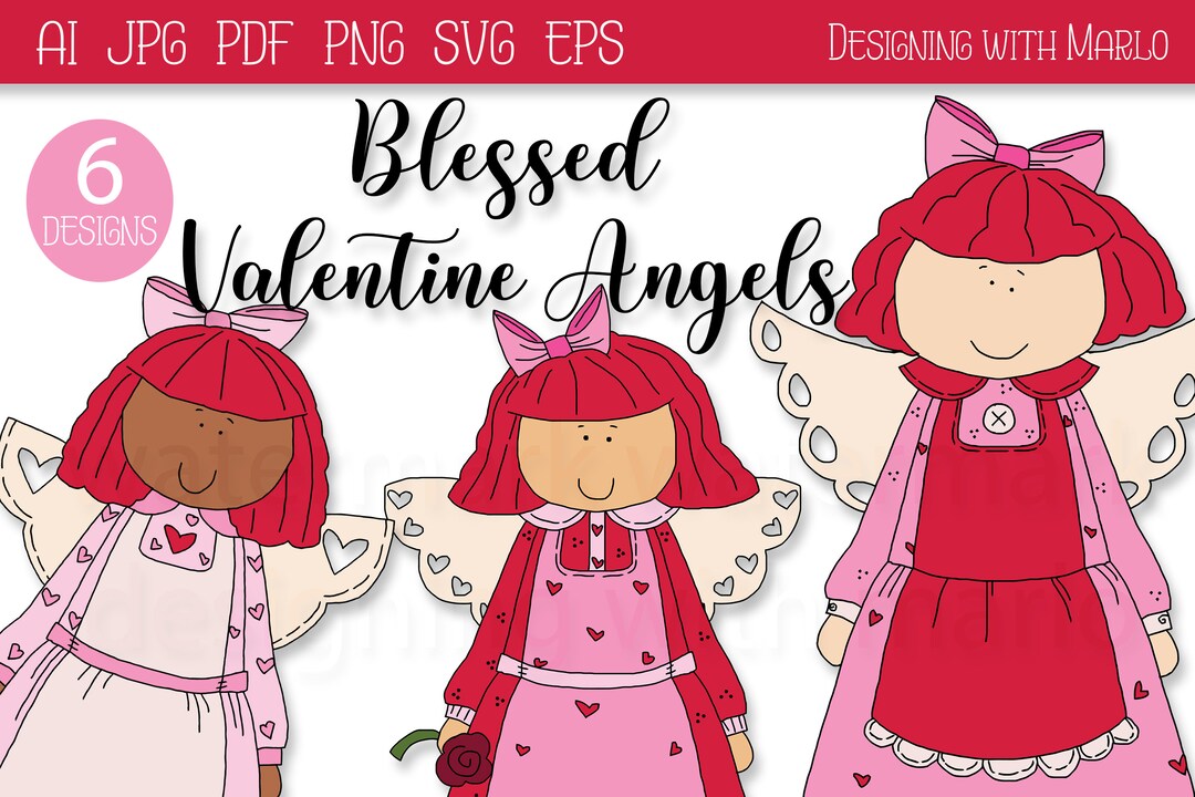 Blessed Valentine Angels SVG | Angel Png | Angel Vectors | Valentine's ...