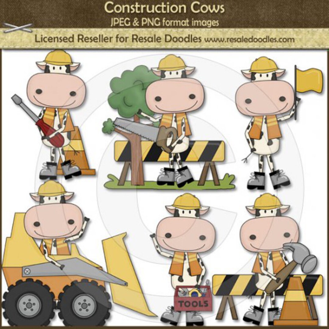 Construction Cows - Construction Clipart - Resale Doodles - Bulldozer ...