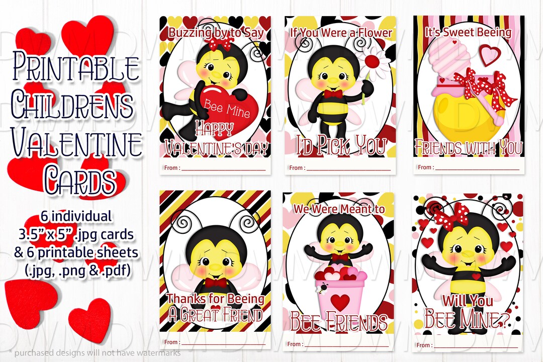 Bumble Bee Printable Valentines, Kids Valentines, Valentine Cards, Bee ...