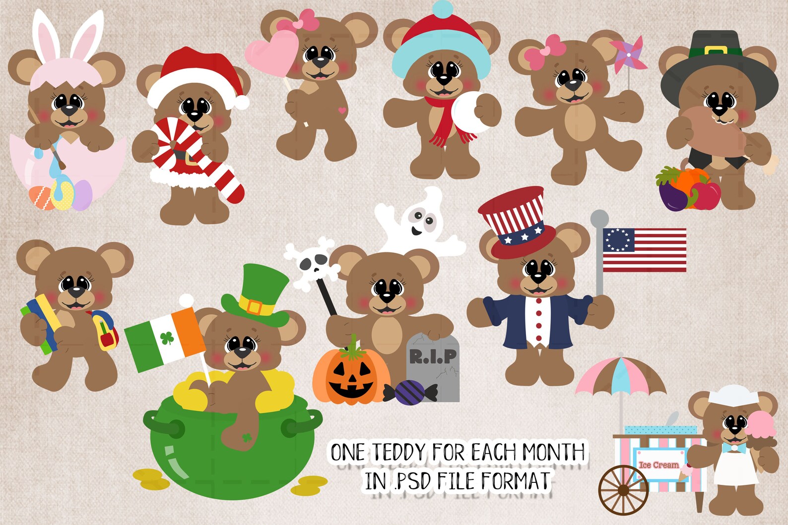 Calendar Teddy Bears Layered Templates by Kristi W Designs - Etsy