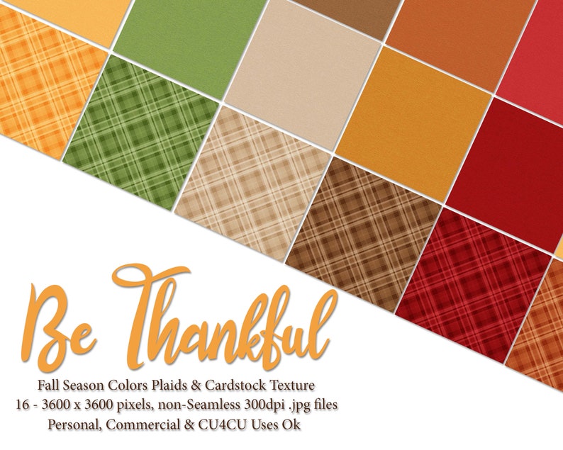 Be Thankful - Fall Colors Plaids & Cardstock Backgrounds - Etsy