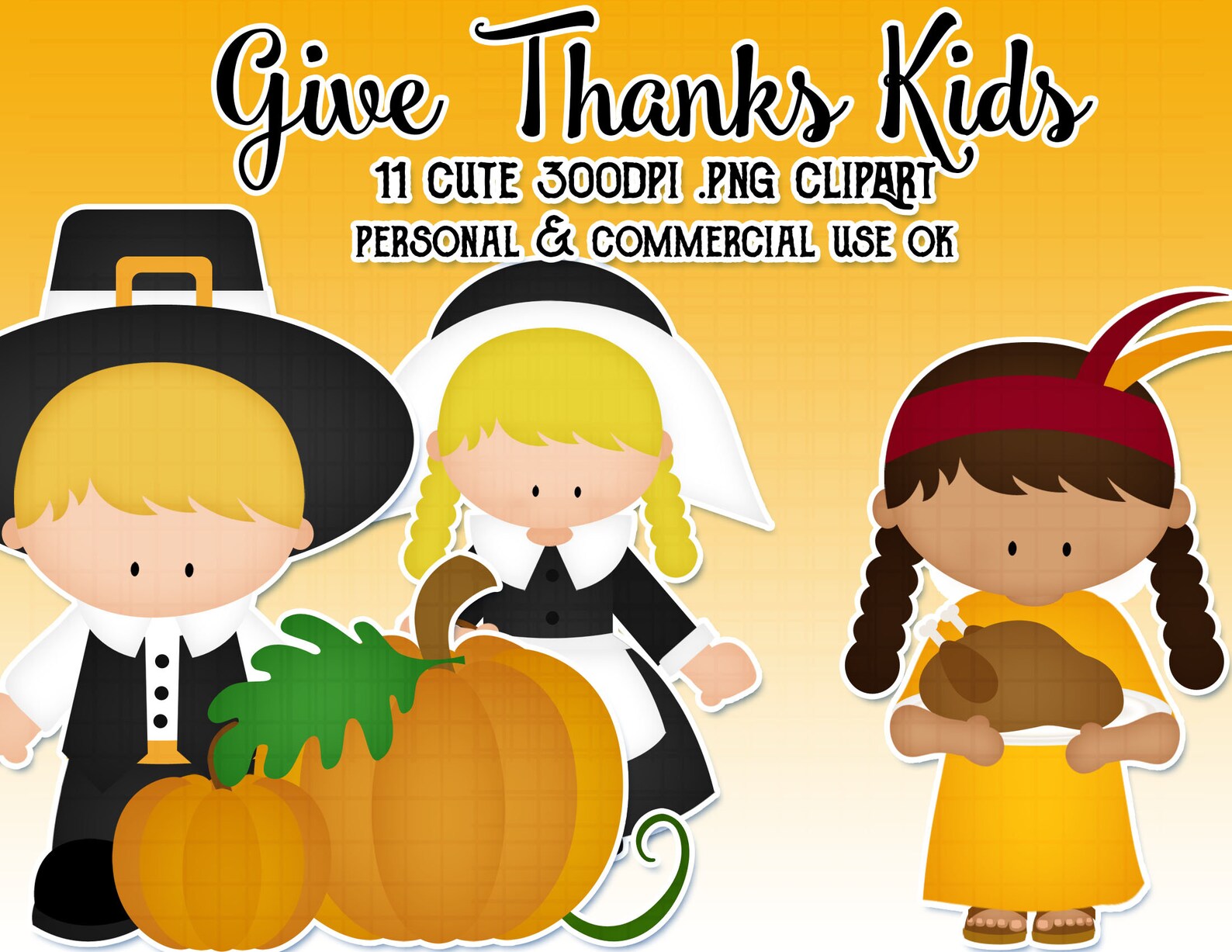 Give Thanks Kids - Thanksgiving Graphics - Etsy