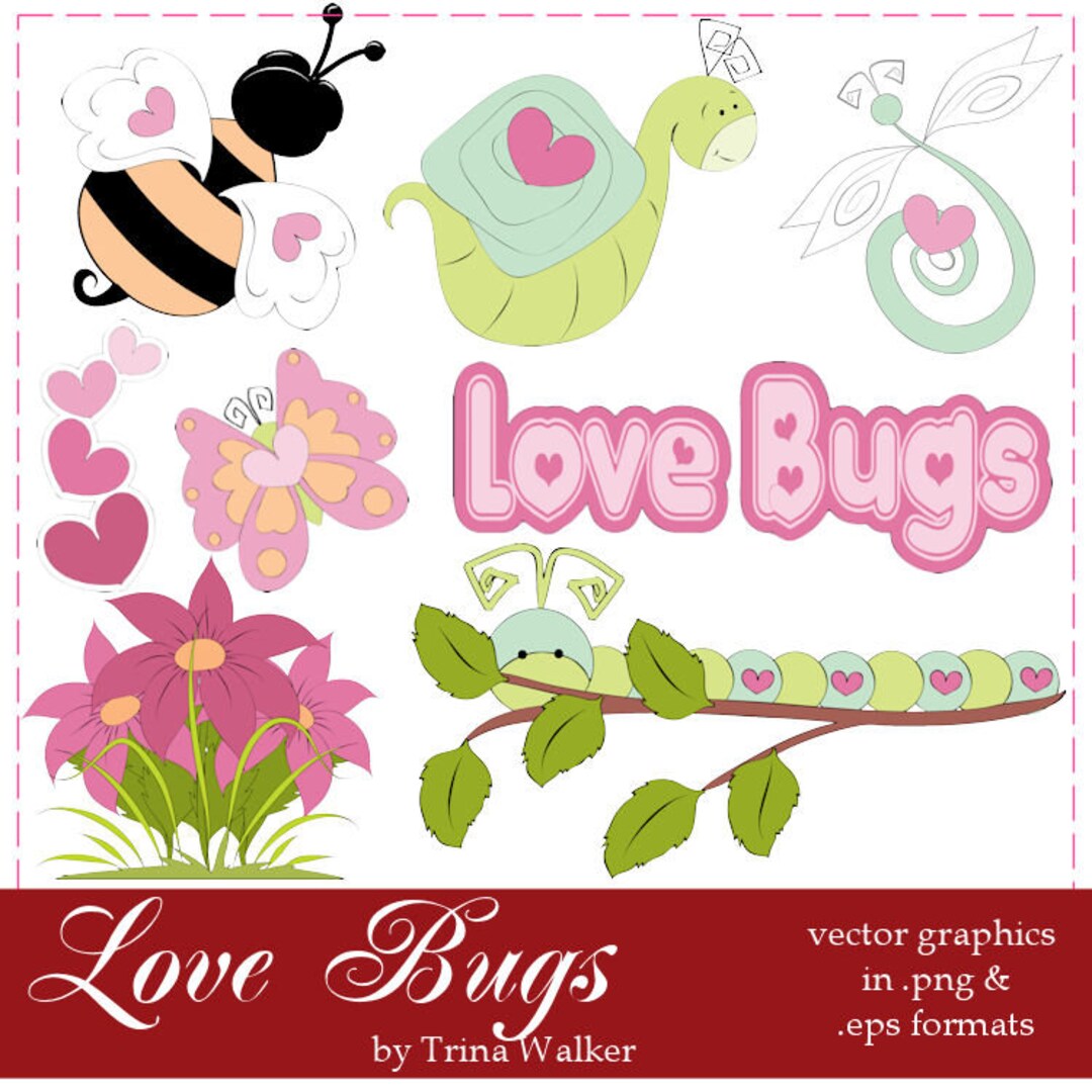 Love Bugs - Vector Valentine's Day Clipart Graphics - Etsy