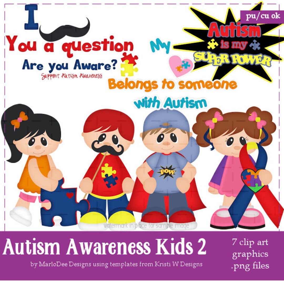 Commercial Use Clip Art Graphics Autism Awareness Children set 2 ...