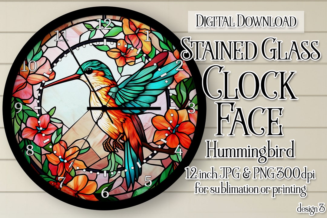 Hummingbird Wall Clock, Hummingbird Clock Face, Stained Glass Style ...