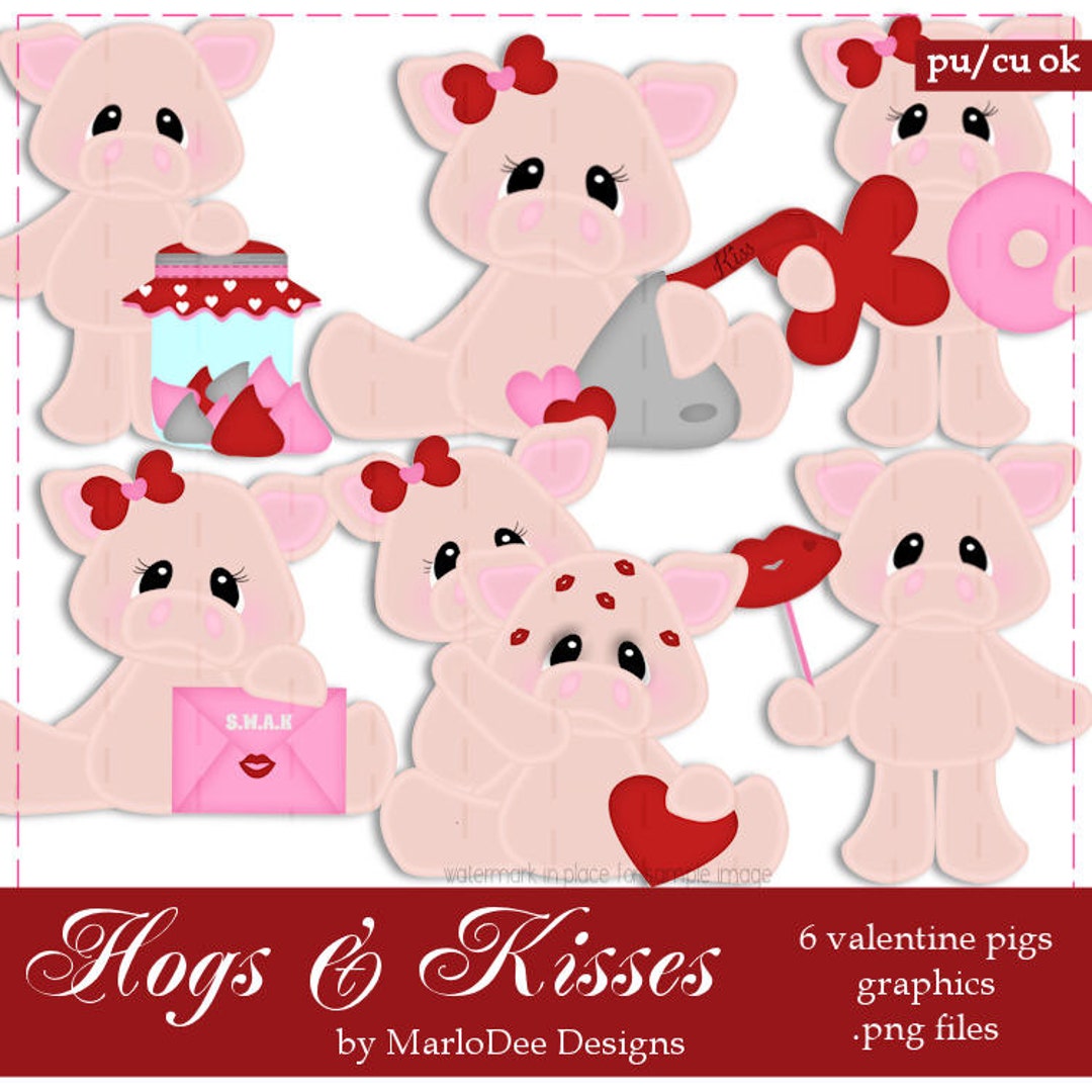 Hogs & Kisses Valentine's Day Pig Clip Art - Etsy