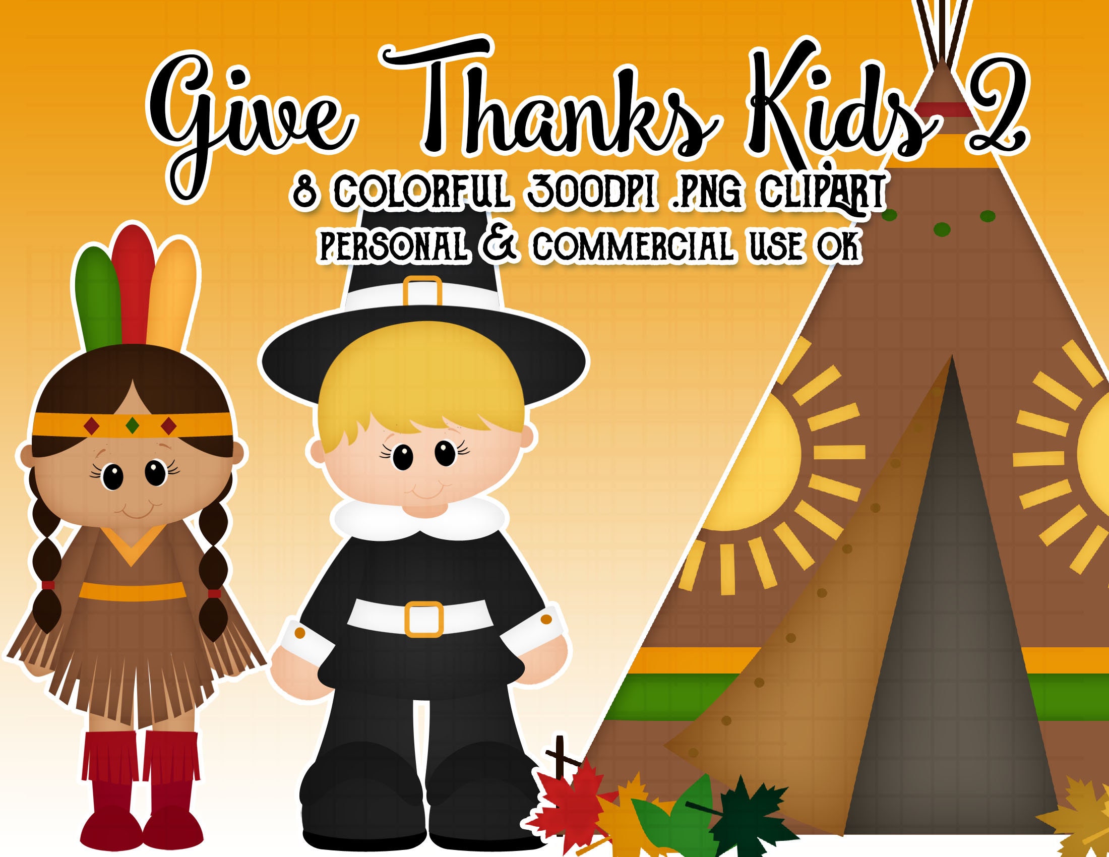 Give Thanks Kids Thanksgiving Clip Art - Etsy