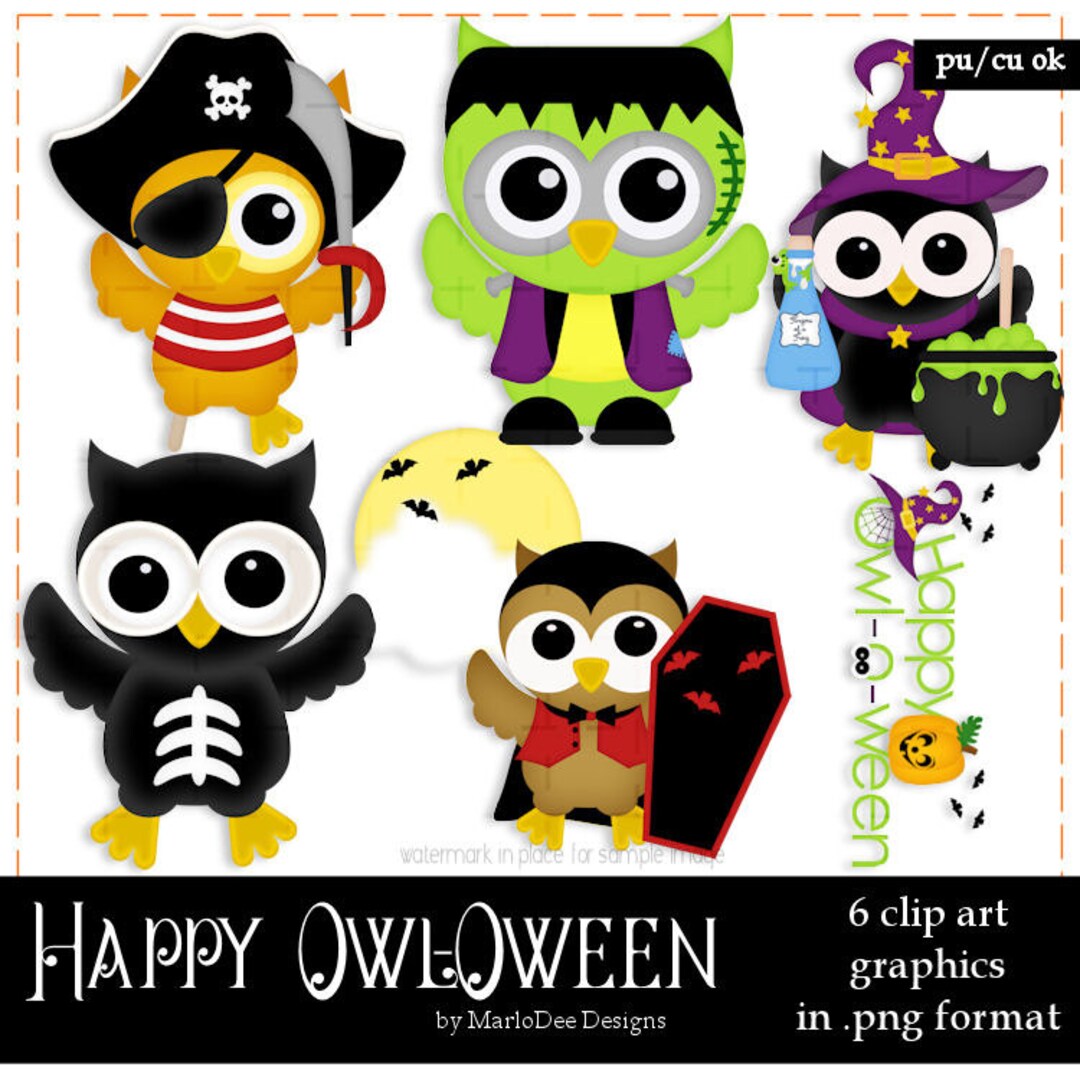 Commercial Use Clip Art Owl Graphics Happy Owl-o-ween - Etsy