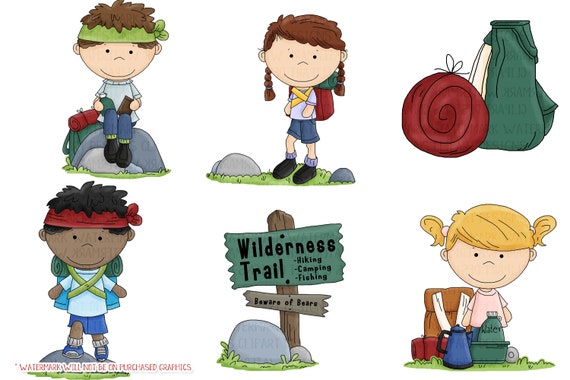 Kids Hiking Clip Art