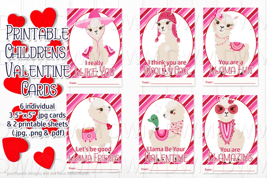 Llama Valentines, Kids Valentines, Valentine Cards, Printable ...