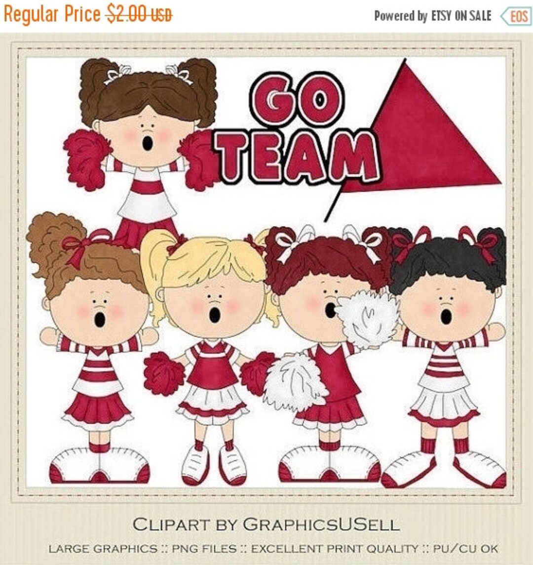 Commercial Use Go Team Red Set 1 Cheerleader Clip Art Graphics by Alice ...