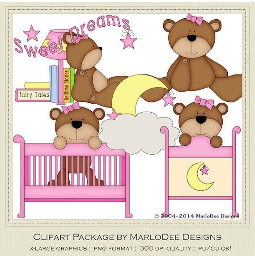 Baby Shower Clipart | Pink Beddy Bye Bear Exclusive Graphics | Marlodee ...