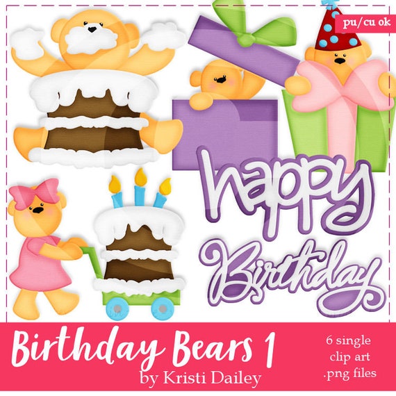 Birthday Bears Clip Art - Etsy