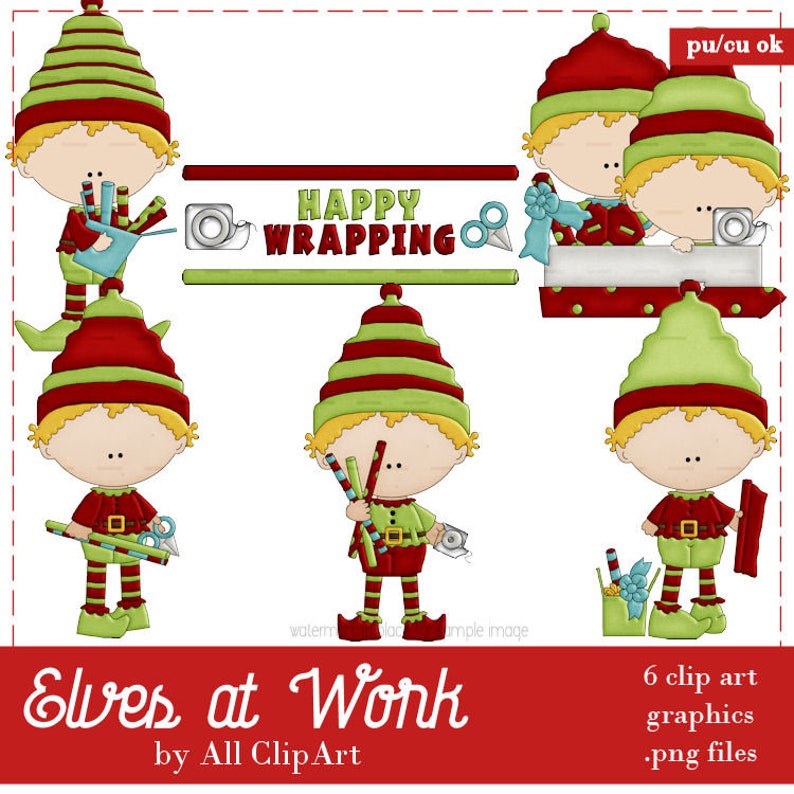 Commercial Use Clipart, Christmas Elves at Work, Elf Clipart, Christmas ...
