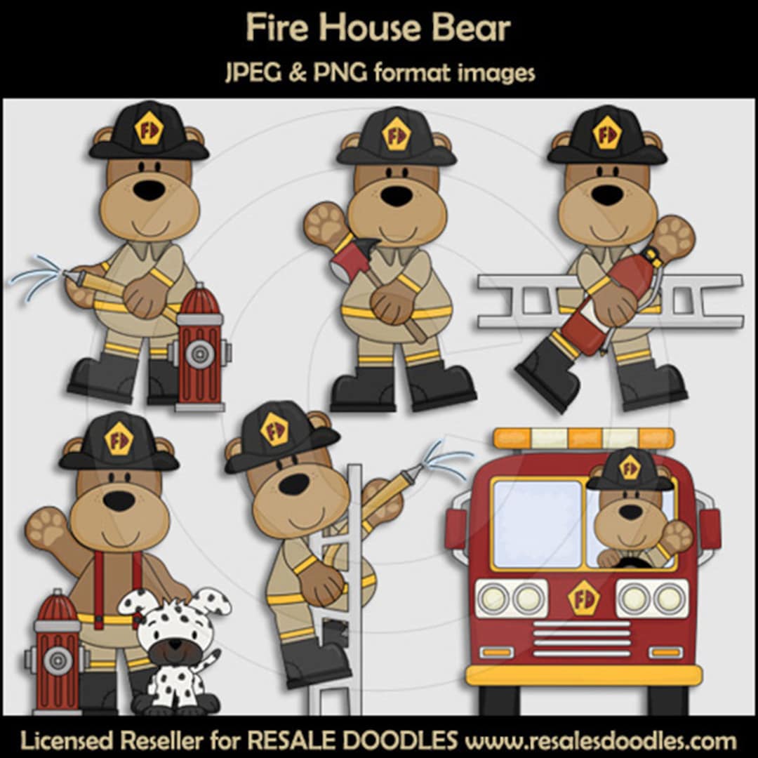 Firehouse Bears Fireman Clipart Brown Bear Stick Figure - Etsy