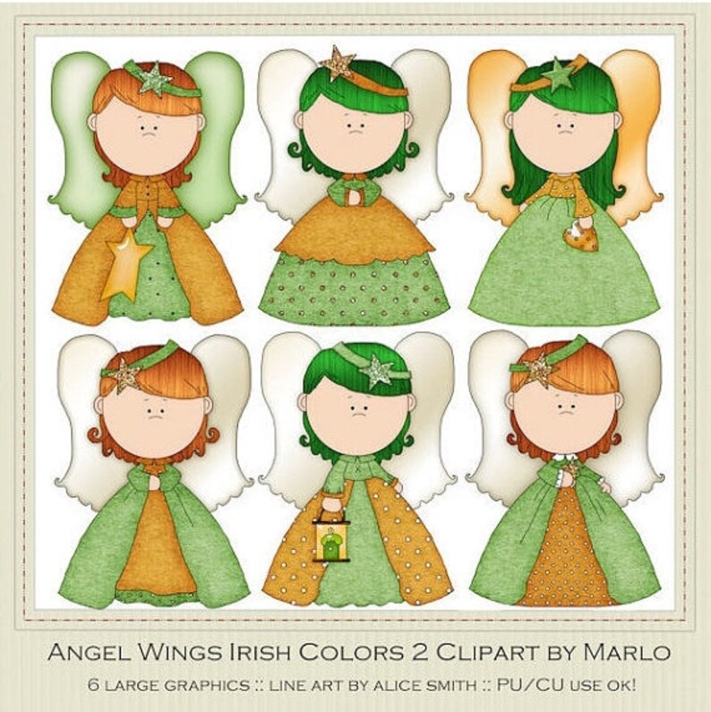 Cute Angel Graphics | Irish Green & Orange Colors |angel Wings ...
