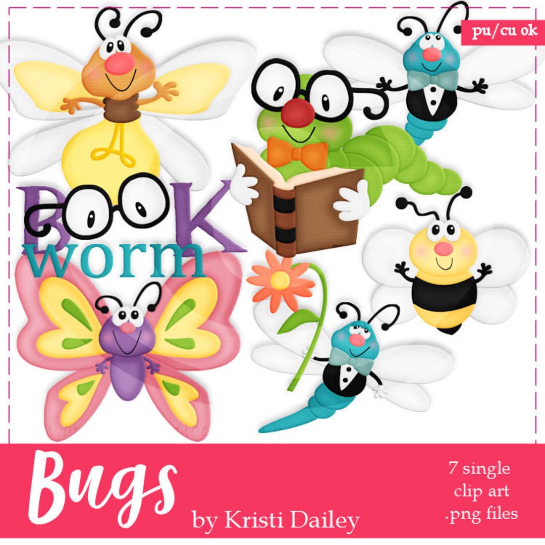 Bookworms & Bugs Clip Art by Kristi Dailey - Etsy