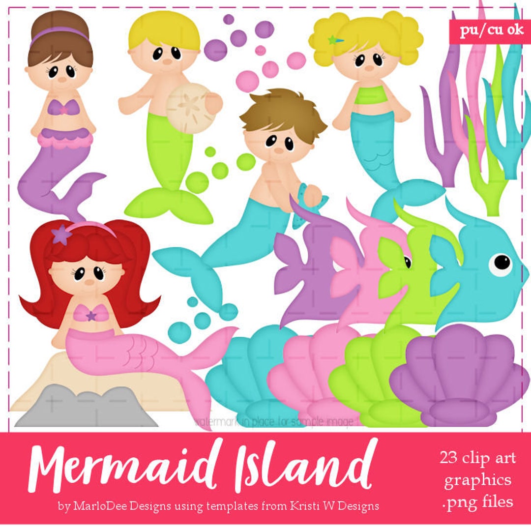 Commercial Use Mermaid Island Ocean Nautical Clip Art by Marlodee ...