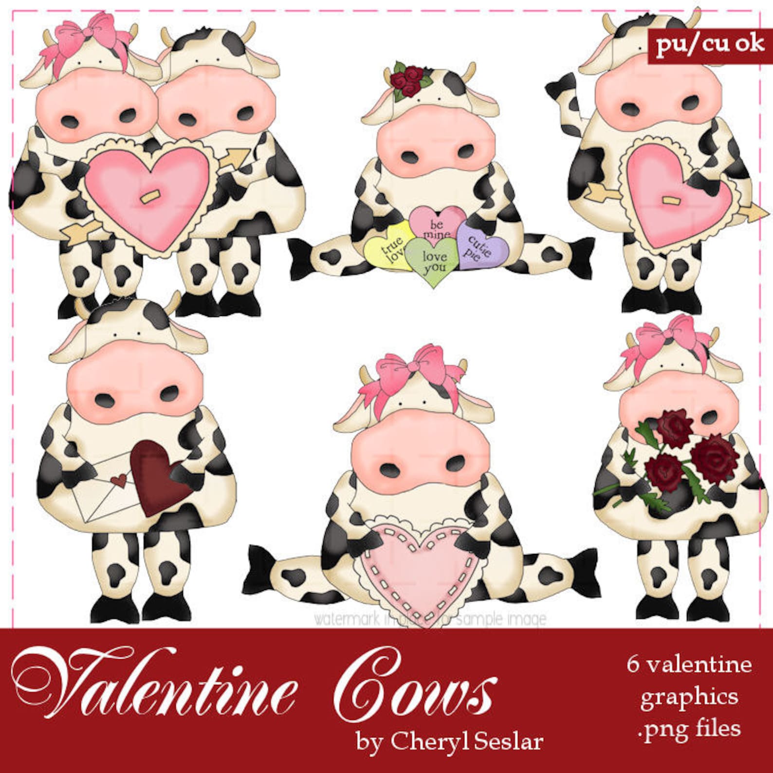 Valentine Cows Clip Art by Cheryl Seslar | Valentines Png | Valentine's ...