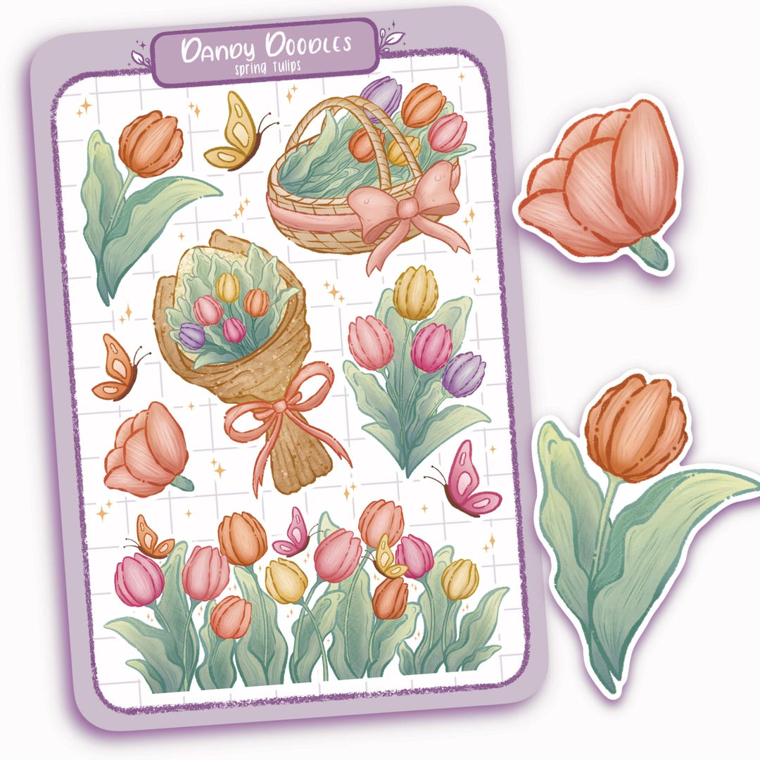 Doodle Sheet : Spring Tulips | Sticker Sheet, Spring Stickers, Florals ...