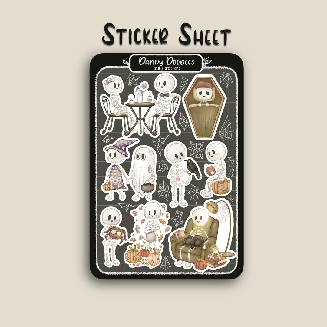 Doodle Sheet: Skully Skeletons | Sticker Sheet, Spooky, Bones, Planning ...