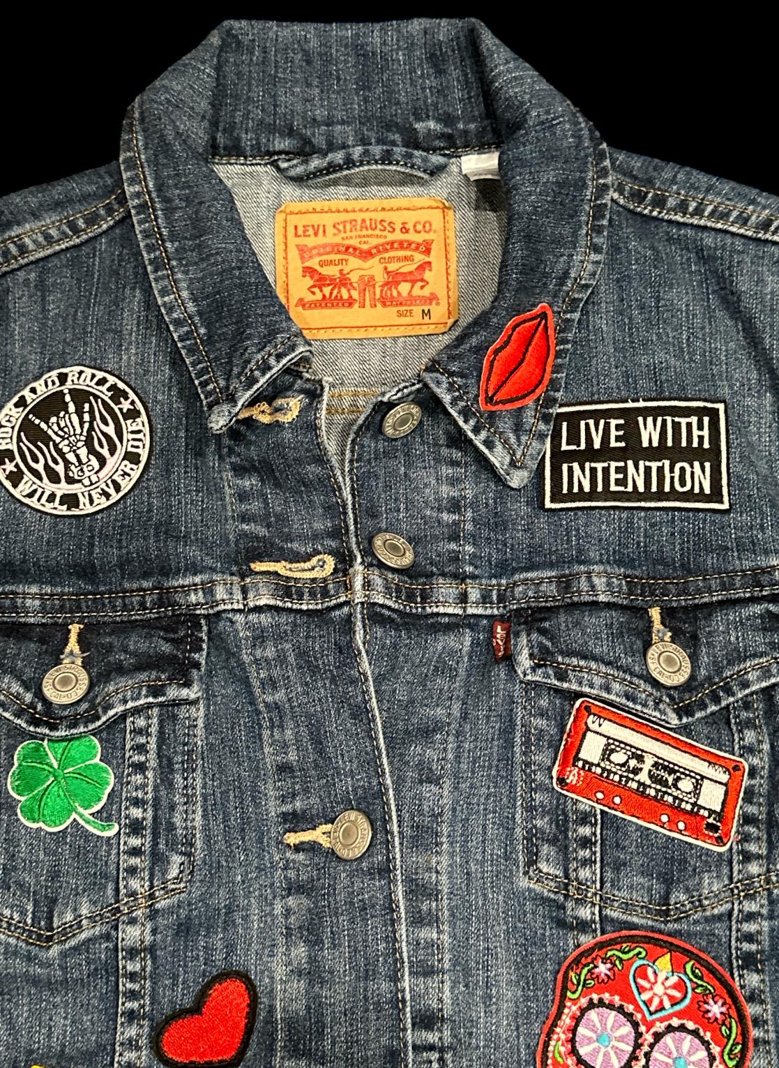 Patched Jean Jacket rock and Roll Theme - Etsy