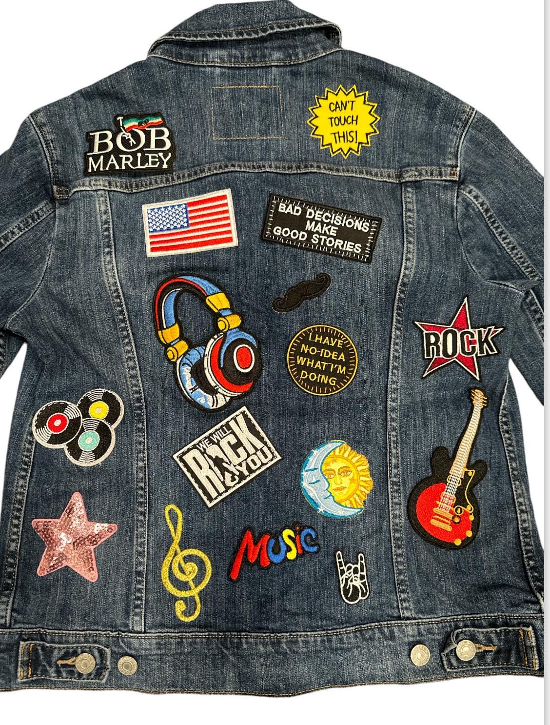 Patched Jean Jacket rock and Roll Theme - Etsy