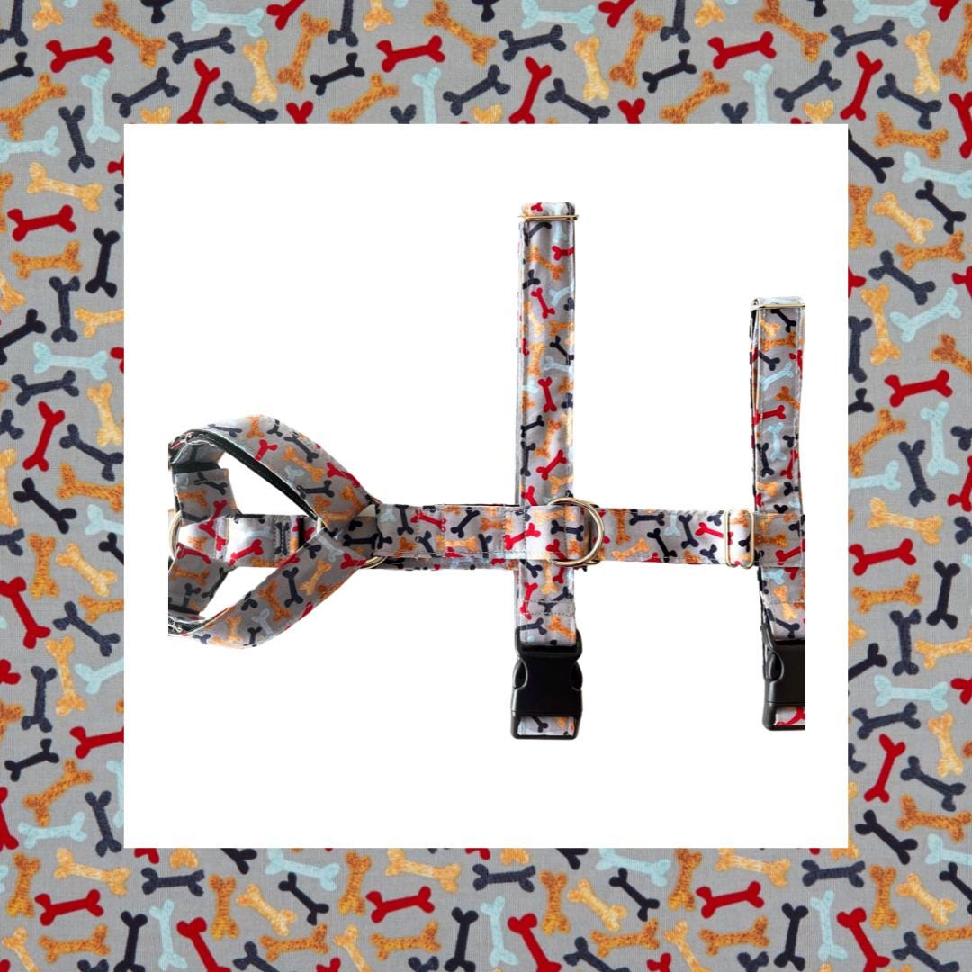 Triple Dog Harness Gray Bones for Greyhound. Handmade With Cotton ...