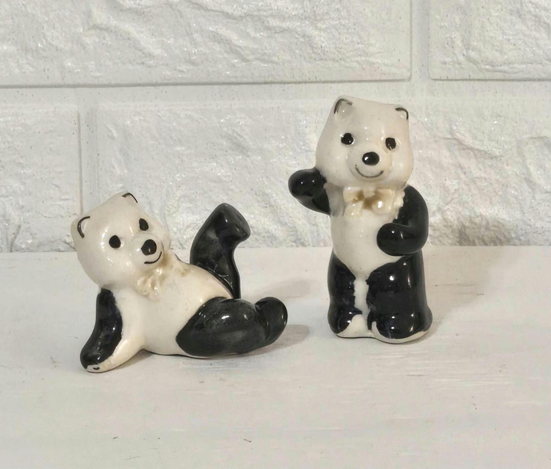 Set of 2 Vintage Miniature Ceramic Panda Bear Figurines. Panda Bear ...