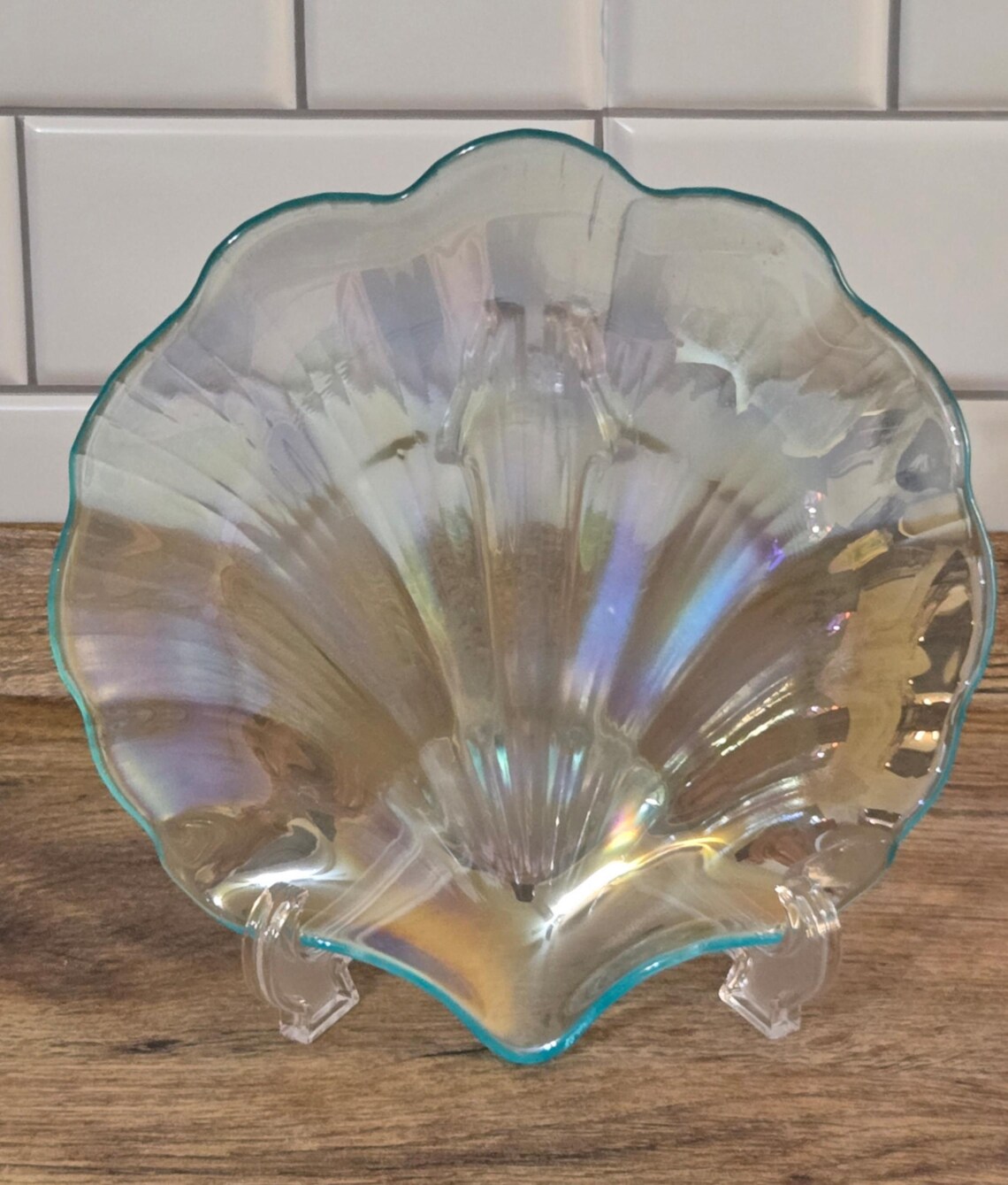 Vintage Glass Coastal Ice Blue Seashell Plate Dish Tray - Etsy