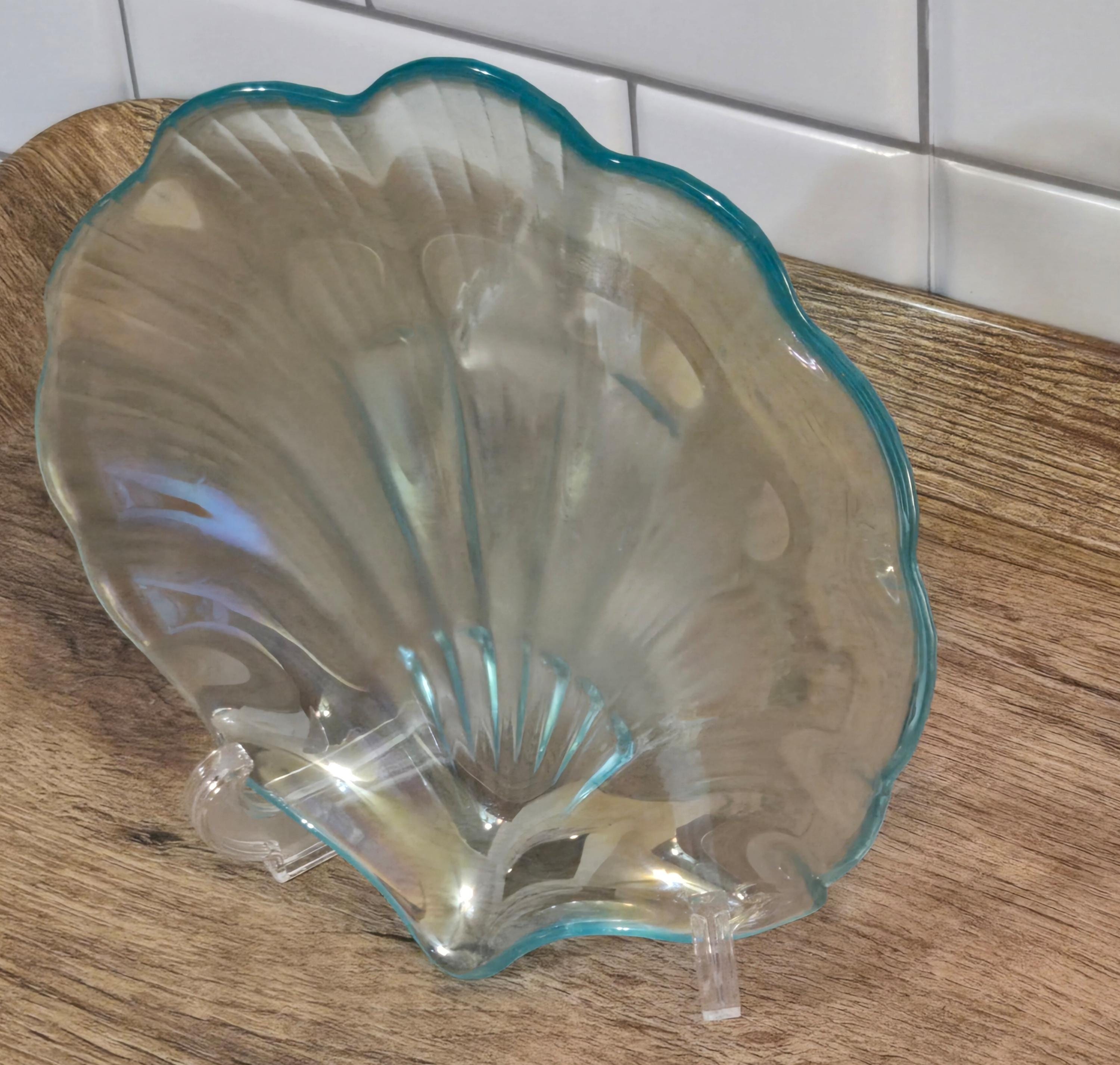 Vintage Glass Coastal Ice Blue Seashell Plate Dish Tray - Etsy