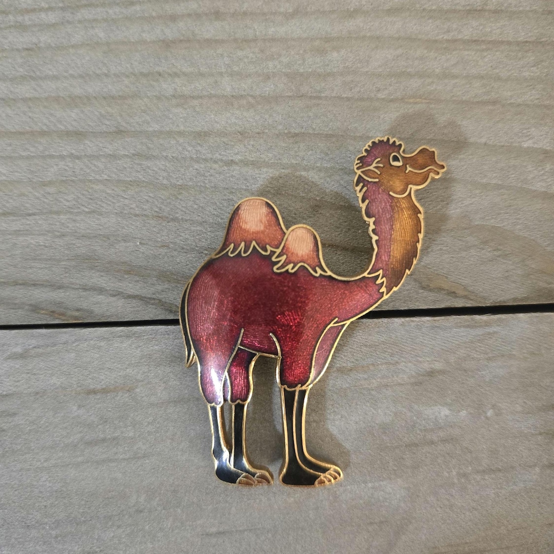 Vintage Mid Century Cloisonne Camel Brooch in Warm Earthy Tones and ...