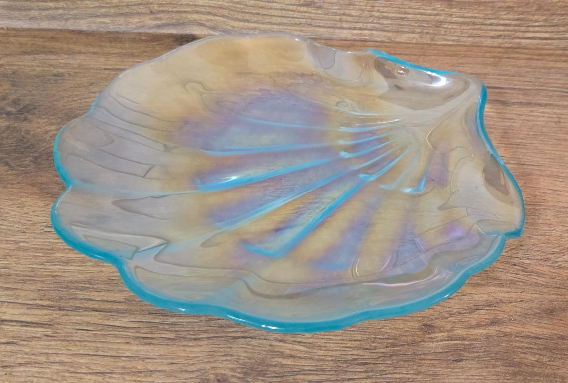 Vintage Glass Coastal Ice Blue Seashell Plate Dish Tray - Etsy