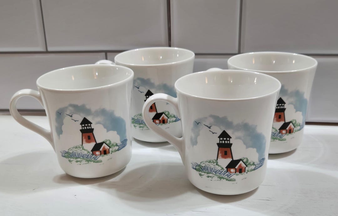 Vintage Corelle 1980 Lighthouse Coffee Mug Set of 4 - Etsy