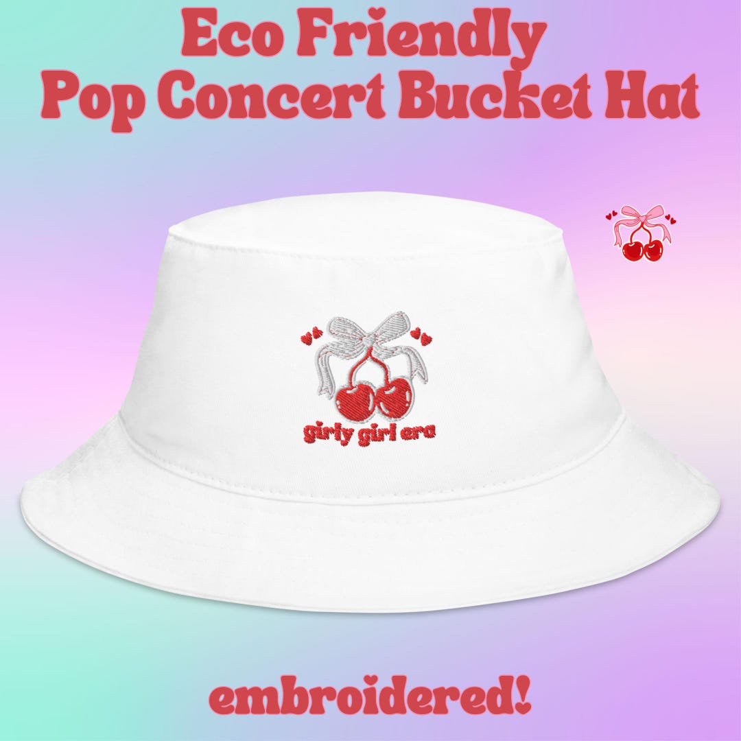 Cherry Bucket Hat, Concert Bucket Hat, Girly Girl Hat, Pop Music Hat ...