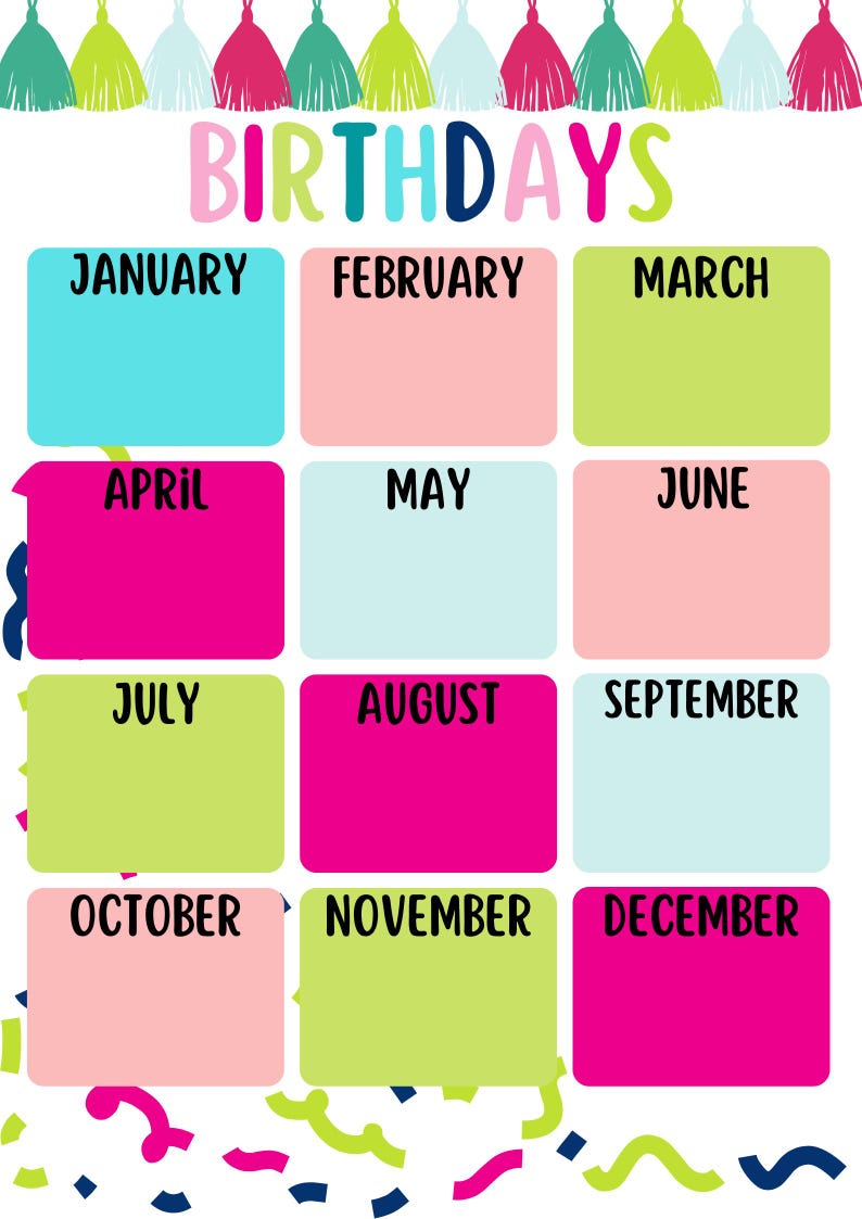 Class Birthday Calendar - Etsy