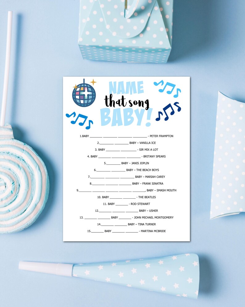 Name That Song Baby! - Boy Baby Shower Music Game in Blue - Printable ...