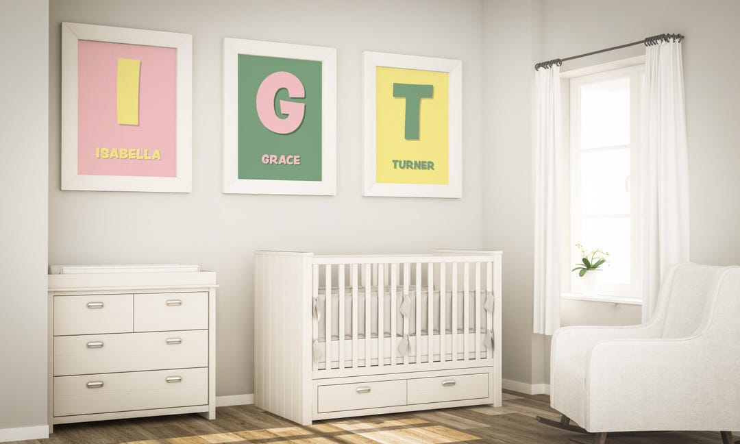 Personalized 3 Piece Initial Name Wall Art Set - Custom Nursery and ...