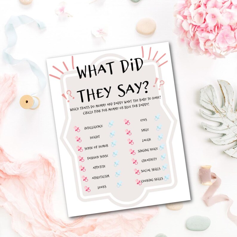 What Did They Say? Baby Shower Game - Guess the Parent Traits ...