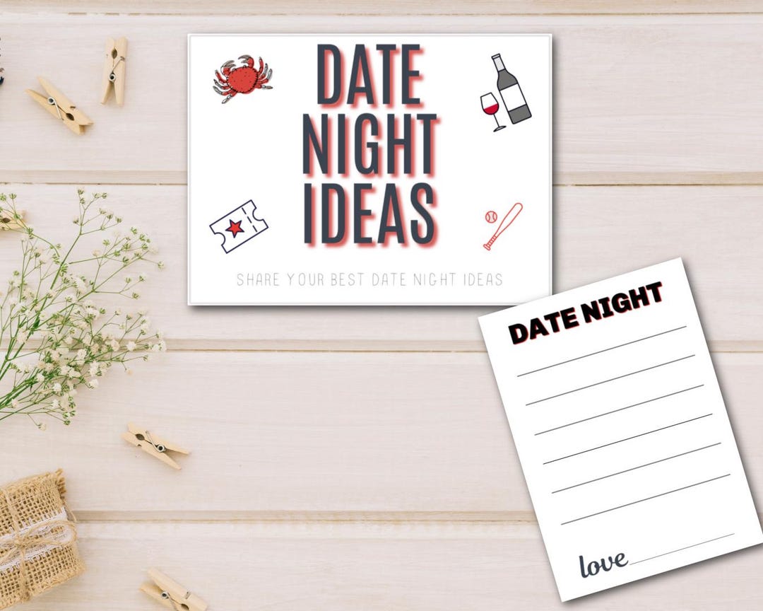 Date Night Ideas Printable - Bridal Shower or Wedding Guest Activity ...