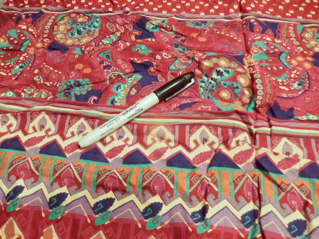 Red Border Rayon Challis Fabric - Etsy
