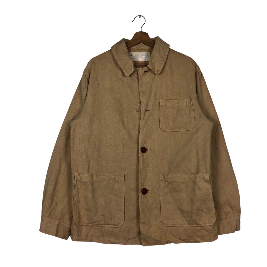 Vintage Duck Canvas Chore Work Jacket Button Big Pockets Very Rare Hard ...