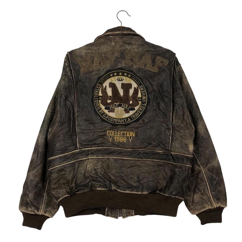 Vintage Flight Jumper Leather Jacket Naf Naf Big Logo - Etsy