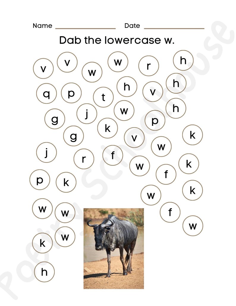 W is for Wildebeest - Letter Recognition, Letter Practice, Homeschool ...