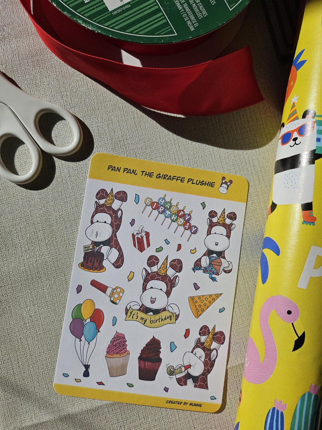 Pan Pan, the Giraffe Plushie Birthday Themed Sticker Sheet - Etsy